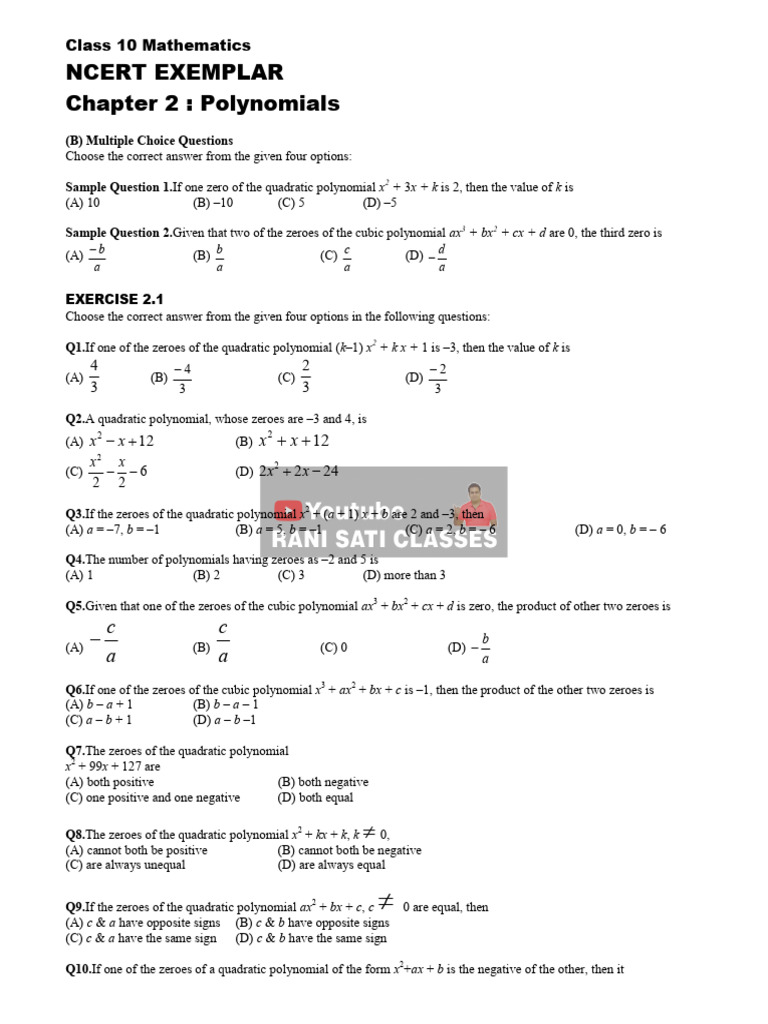 Ch2 Polynomials - 3page | PDF | Polynomial | Quadratic Equation