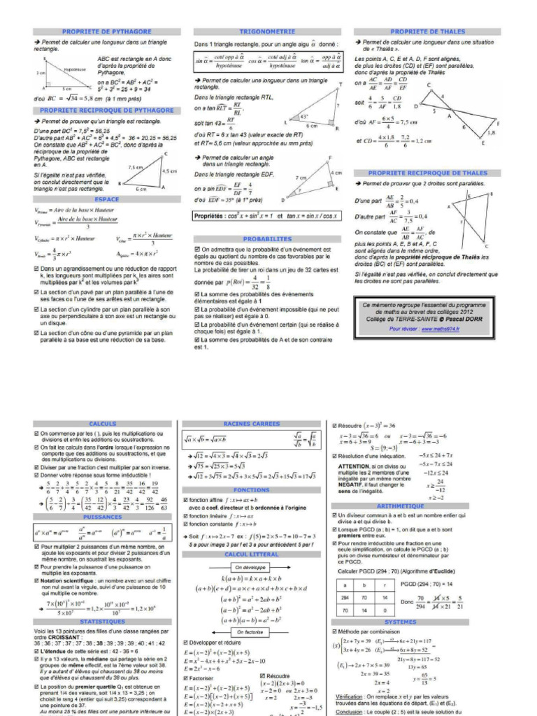 Aide Memoire Math | PDF