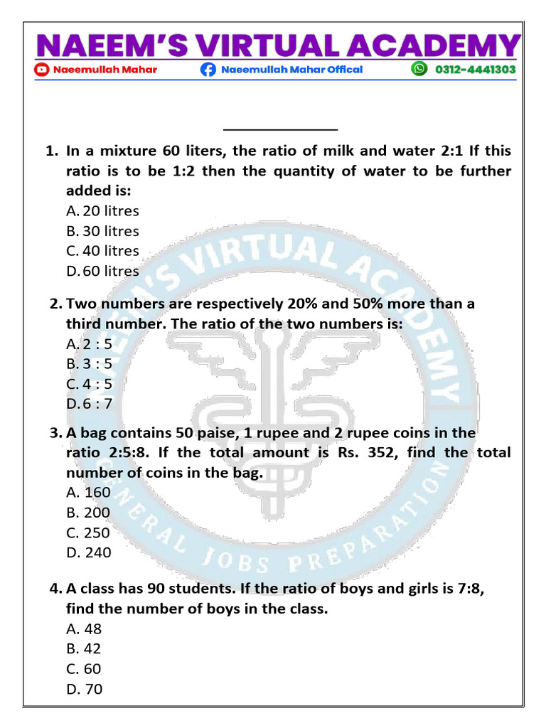 Ratio and Proportion Math Quiz | PDF