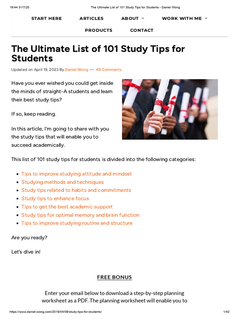 The Ultimate List of 101 Study Tips For Students - Daniel Wong | PDF ...