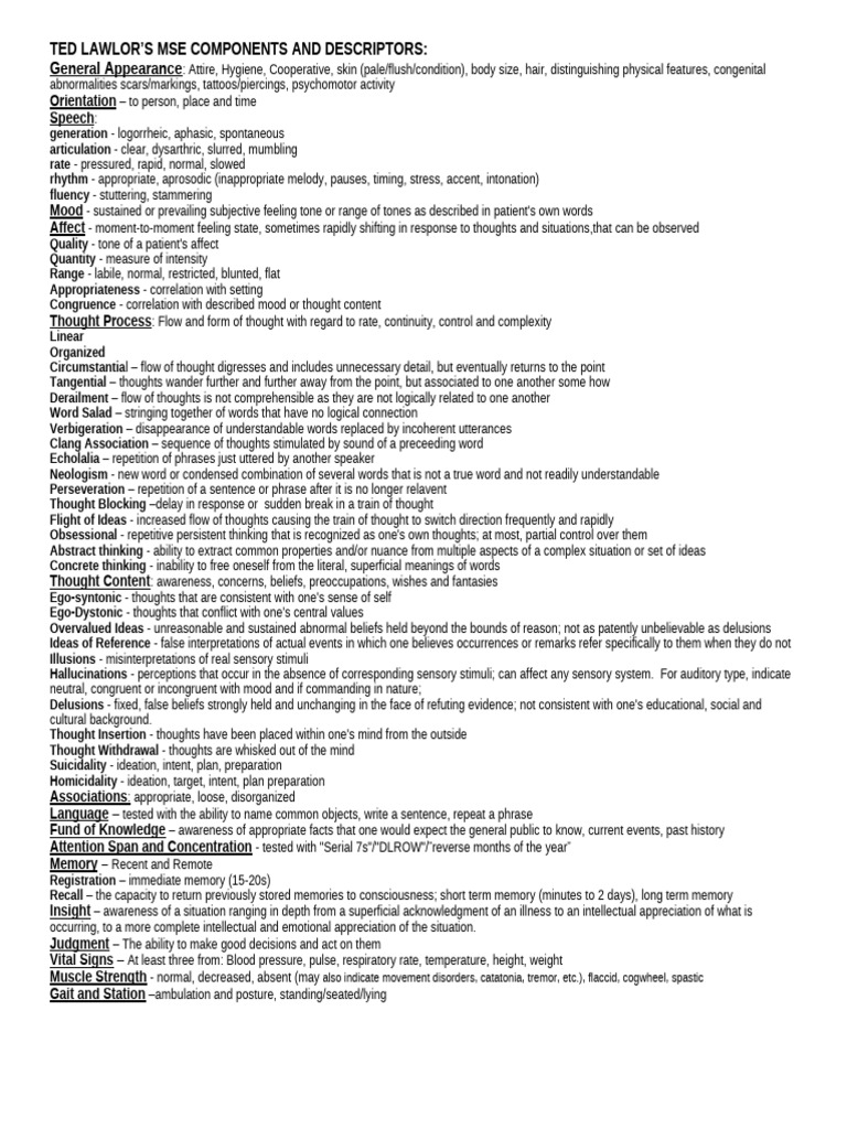 5-Lawlor's MSE Components and Descriptors | PDF | Thought | Perception