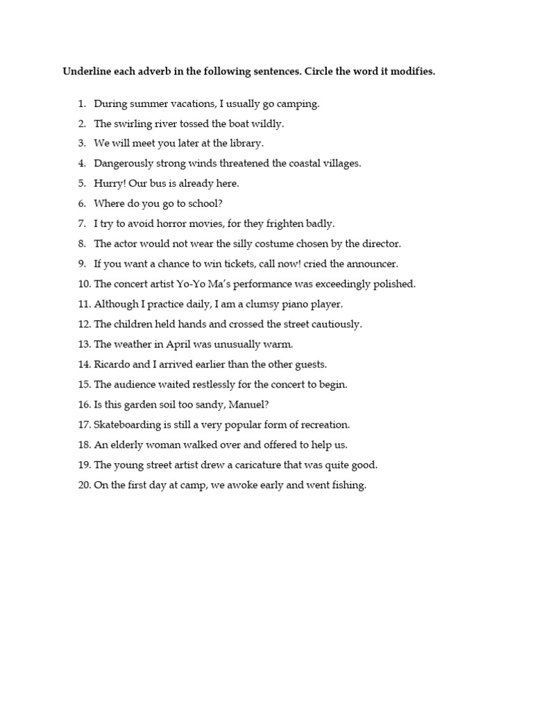 Underline Each Adverb in The Following Sentences Libreta | PDF ...