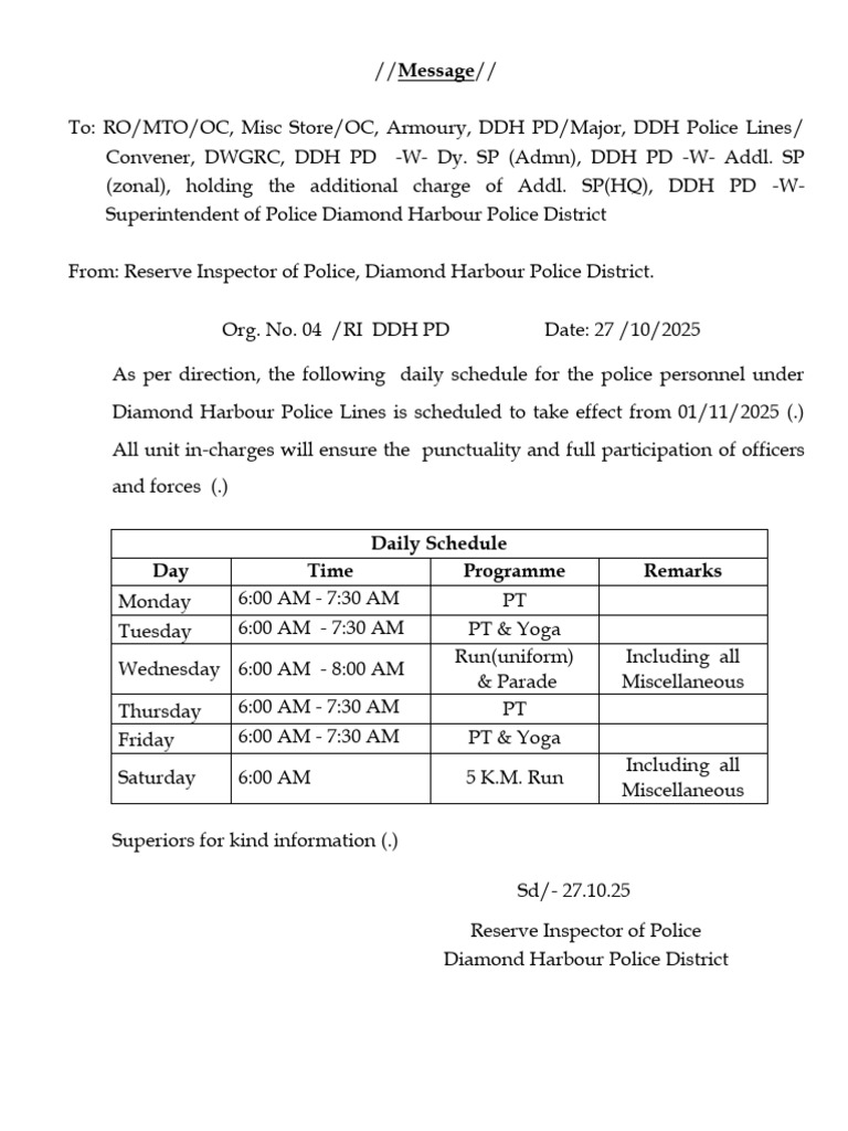 Daily Police Personnel Schedule 2025 | PDF