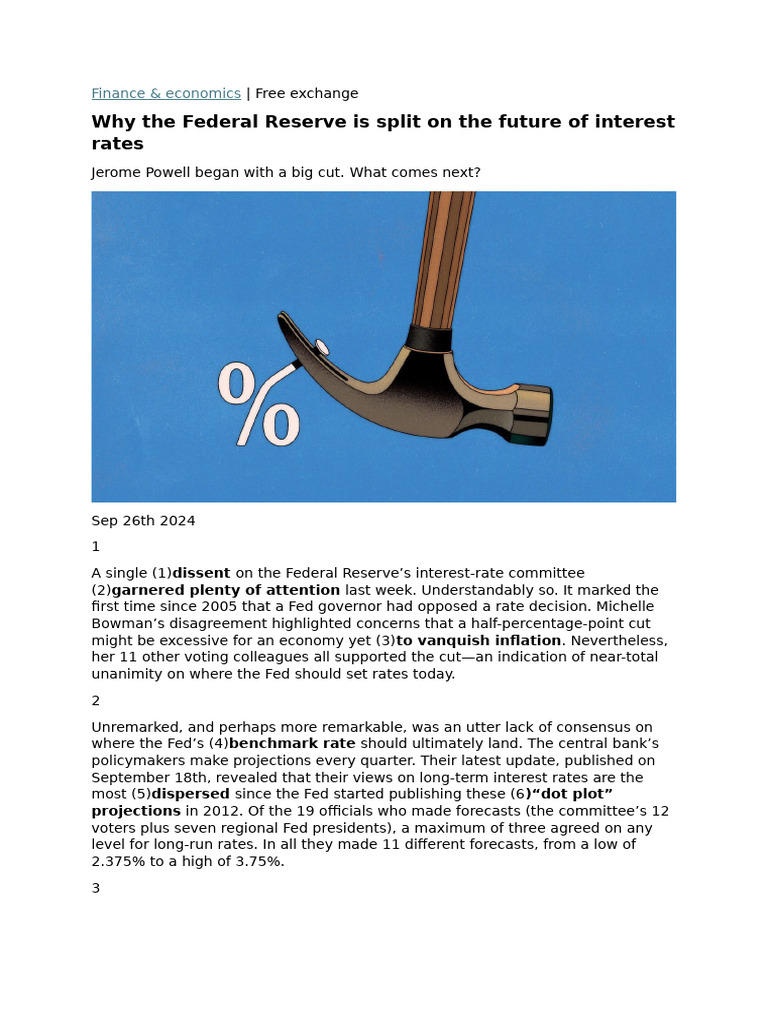 Economist-Why The Federal Reserve Is Split On The Future of Interest ...