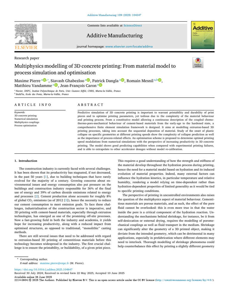 Multiphysics Modelling of 3D Concrete Printing - From Material Model To ...