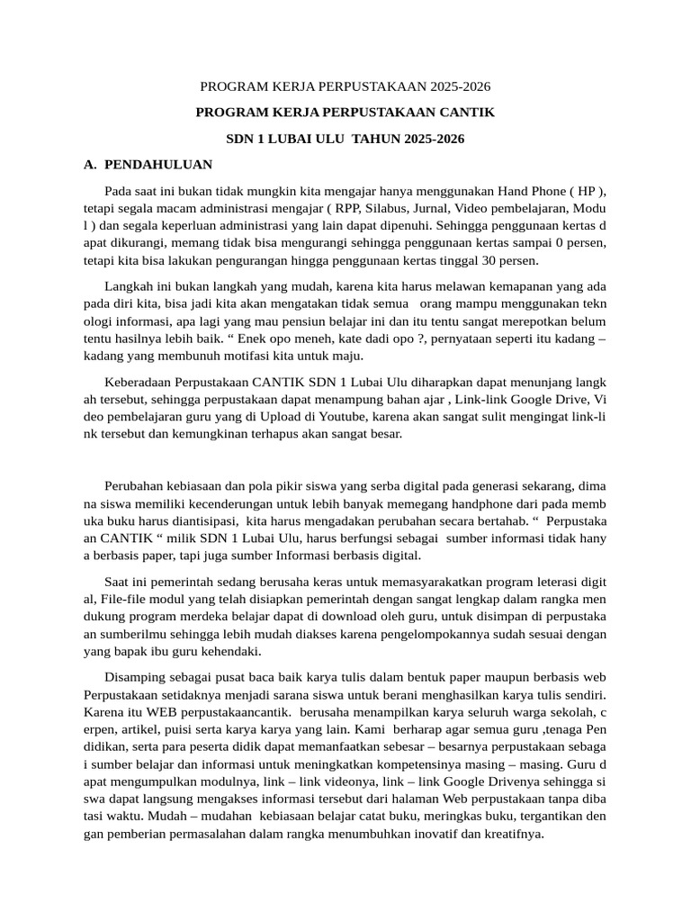 Program Kerja Perpustakaan 2025 | PDF