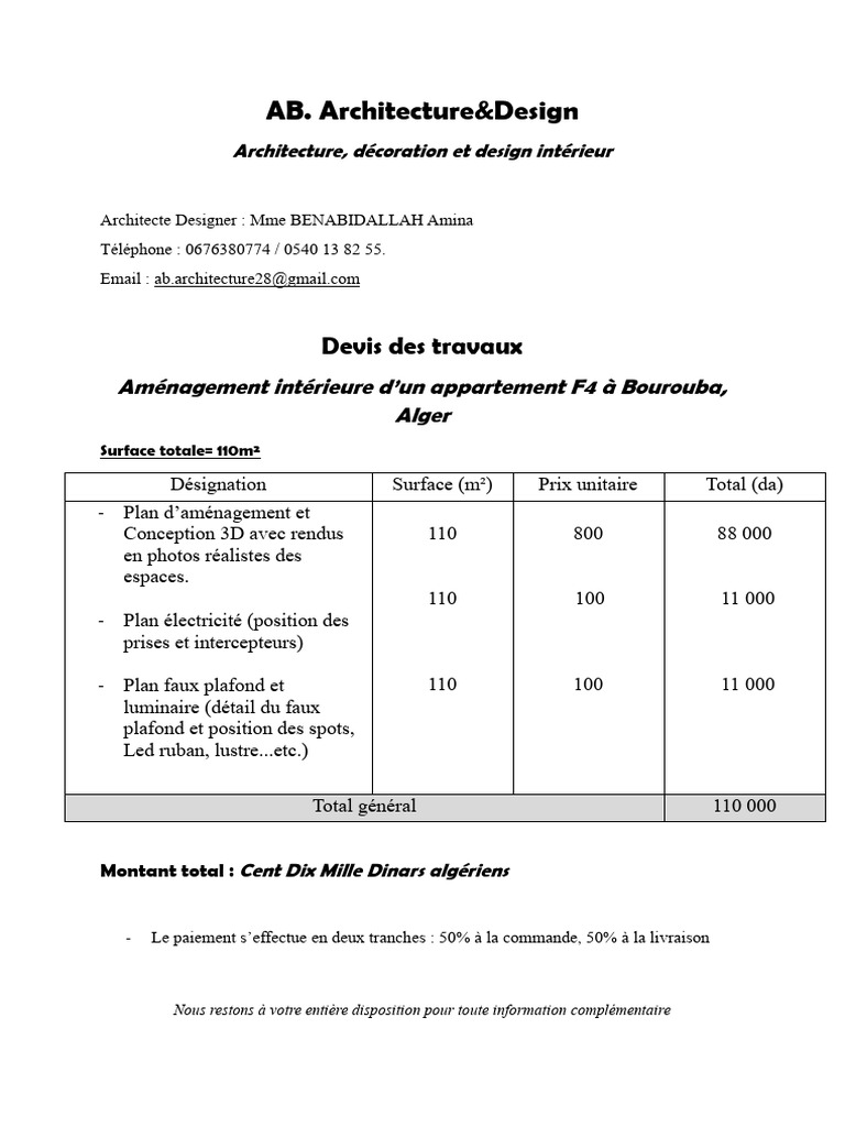 Devis Aménagement F4 à Bourouba, Alger | PDF