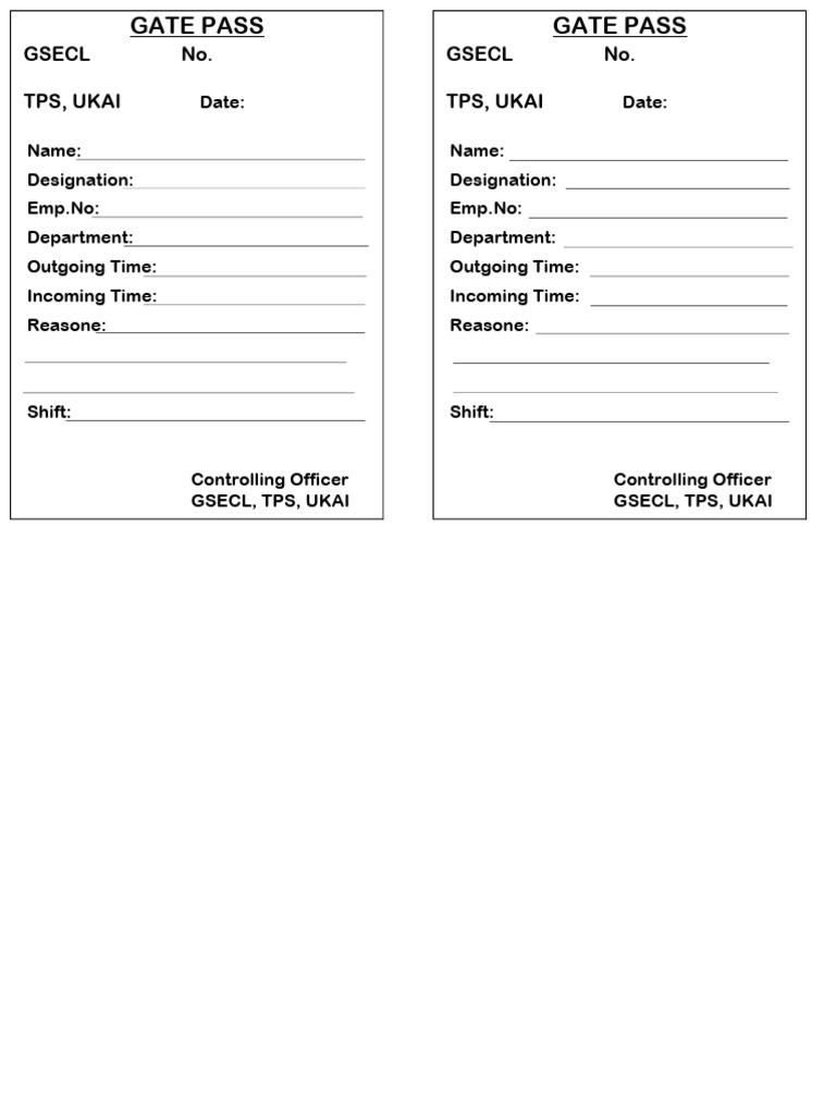 GSECL TPS Ukai Gate Pass Template | PDF