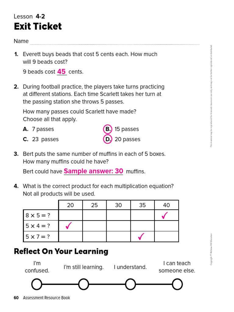 Exit Ticket Answers_ Use Patterns to Multiply by 5 | PDF