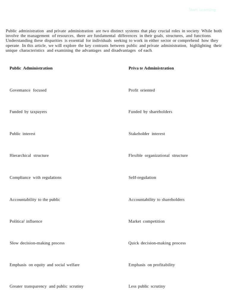 Learn the Difference Between Public and Private Administration | PDF ...