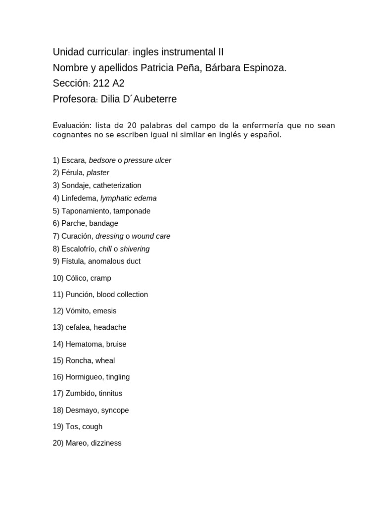 Glosario de Enfermer-A Espa-Ol | PDF