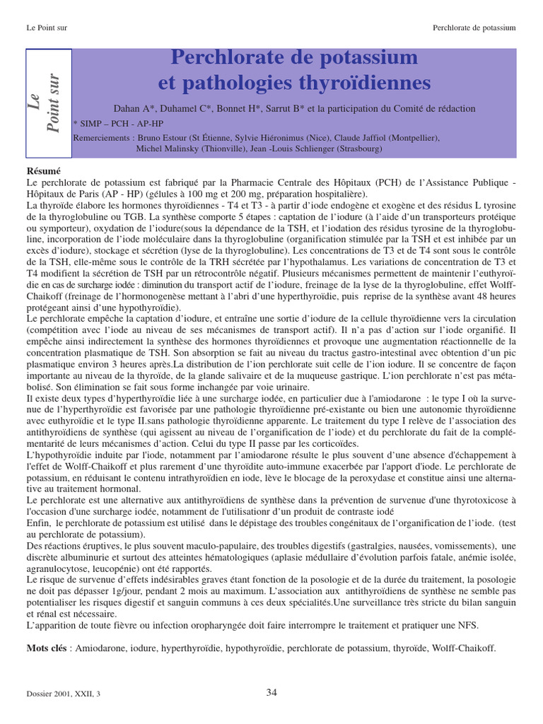 Perchlorate de potassium et thyroïde | PDF | Thyroïde | Hyperthyroïdie