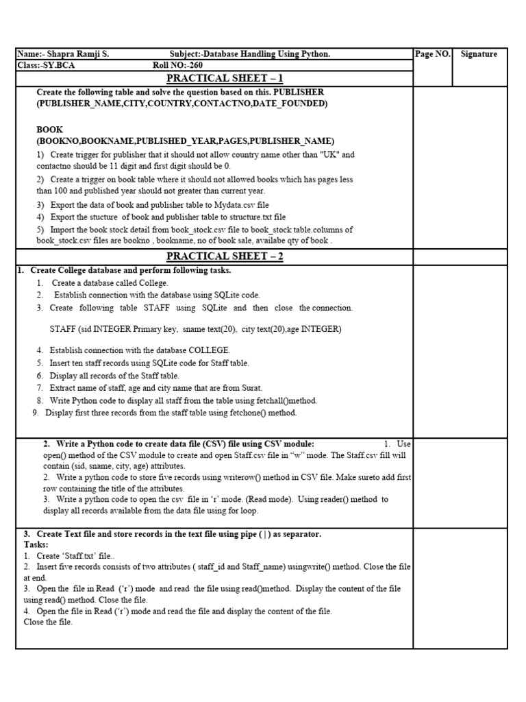 SQLITE Practicalsheet 1 (1) | PDF | Comma Separated Values | Computer Programming