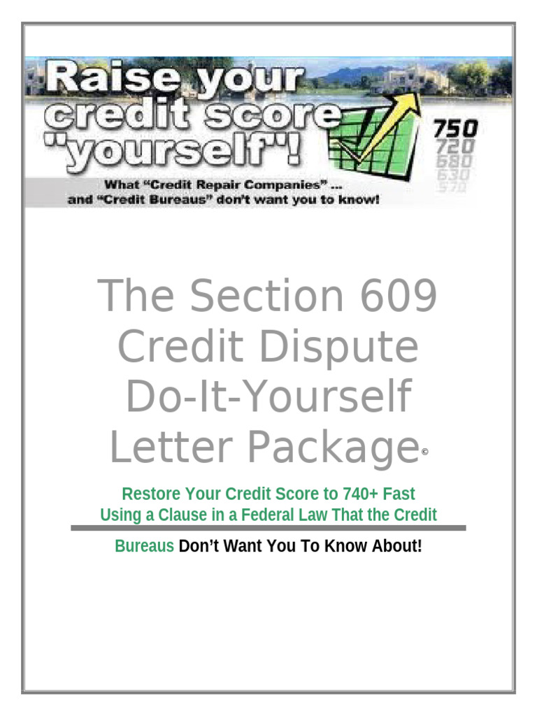 The Section 609 Credit Dispute Do It Yourself Letter Package | PDF ...