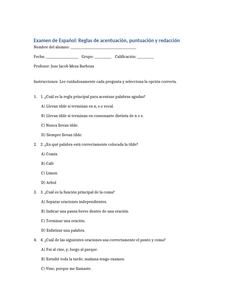 Examen Reglas Acentuacion Redaccion | PDF | Puntuación | Lingüística
