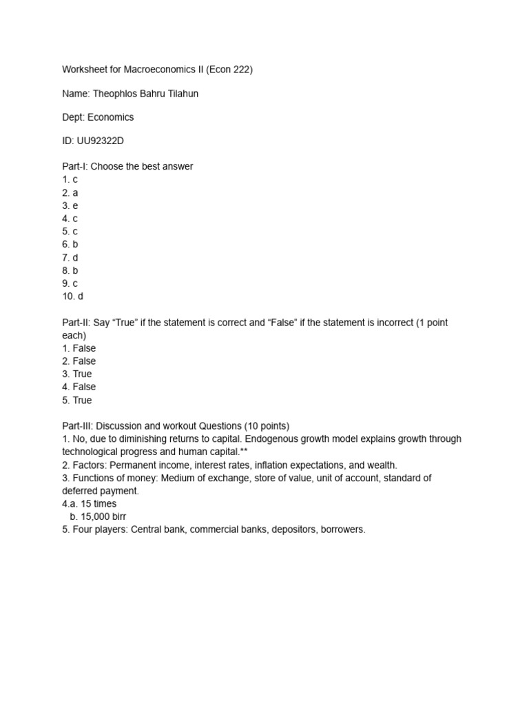 Worksheet Micro II | PDF