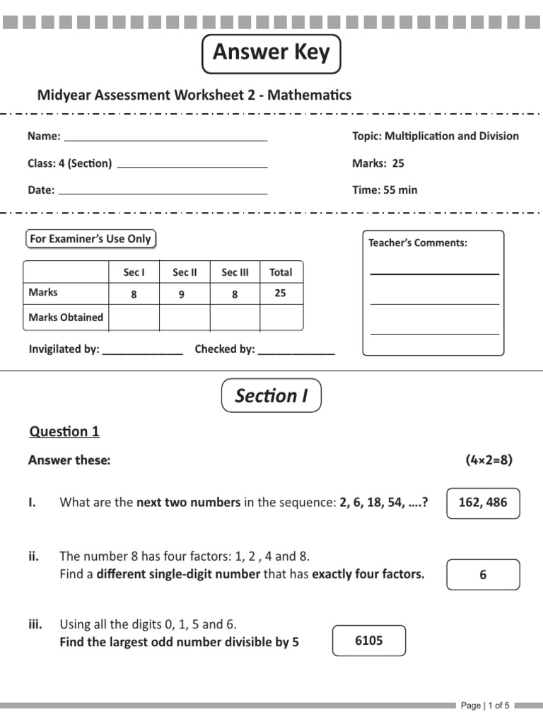 Math Assessment Worksheet 2 Class 4 (Answer Key) | PDF | Dress Codes | Uniforms