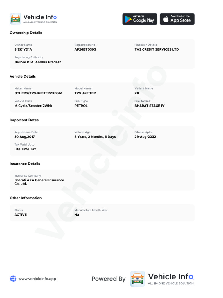 Vehicle Ownership and Details Report | PDF