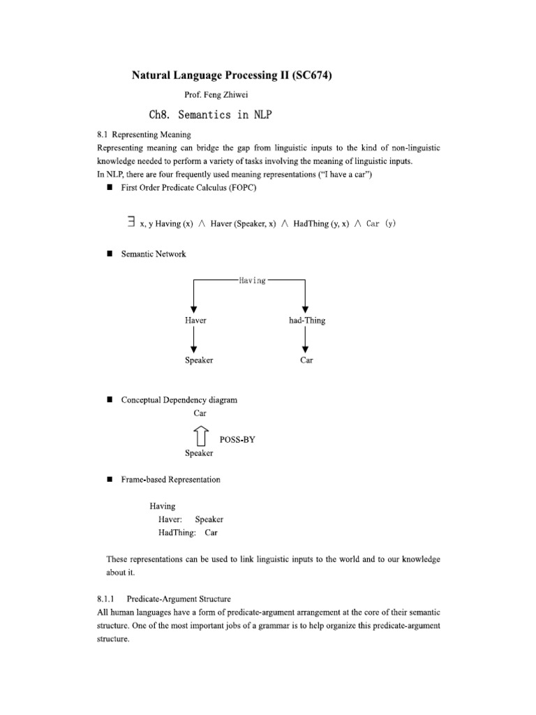 Semantics in NLP Notes | PDF