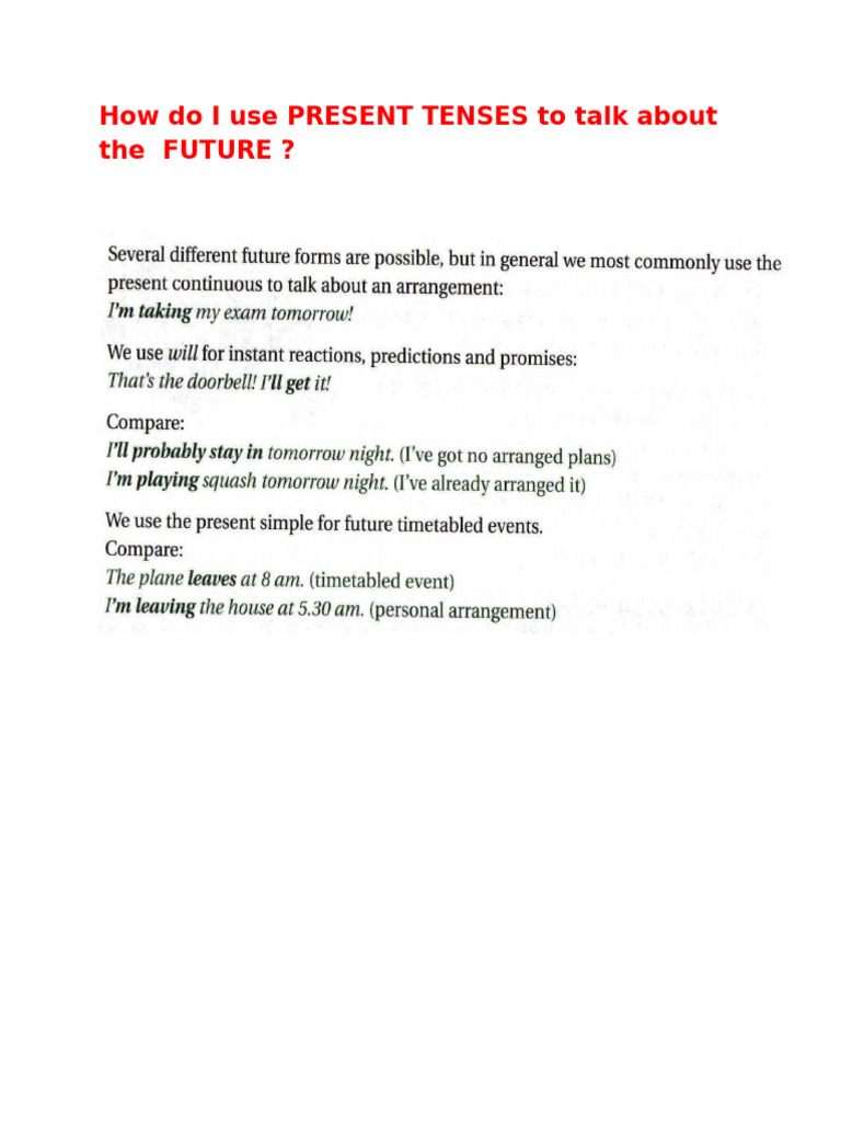 Present Tenses To Talk About The Future | PDF