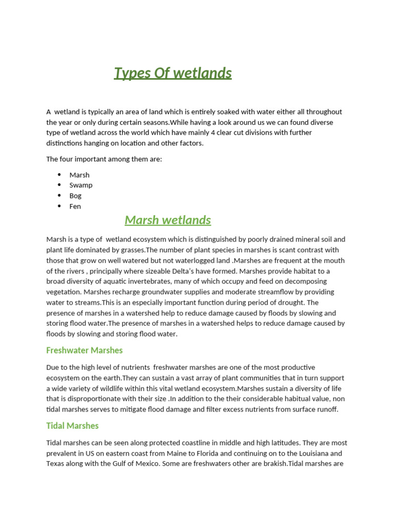 Wetland Types, Specialities How It Differ | PDF | Swamp | Wetland