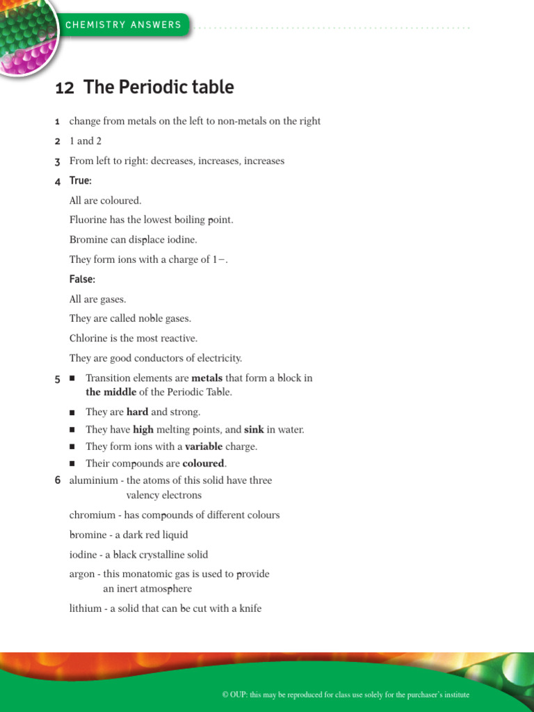 IGCSE Chemistry - CD Answer 12 | PDF