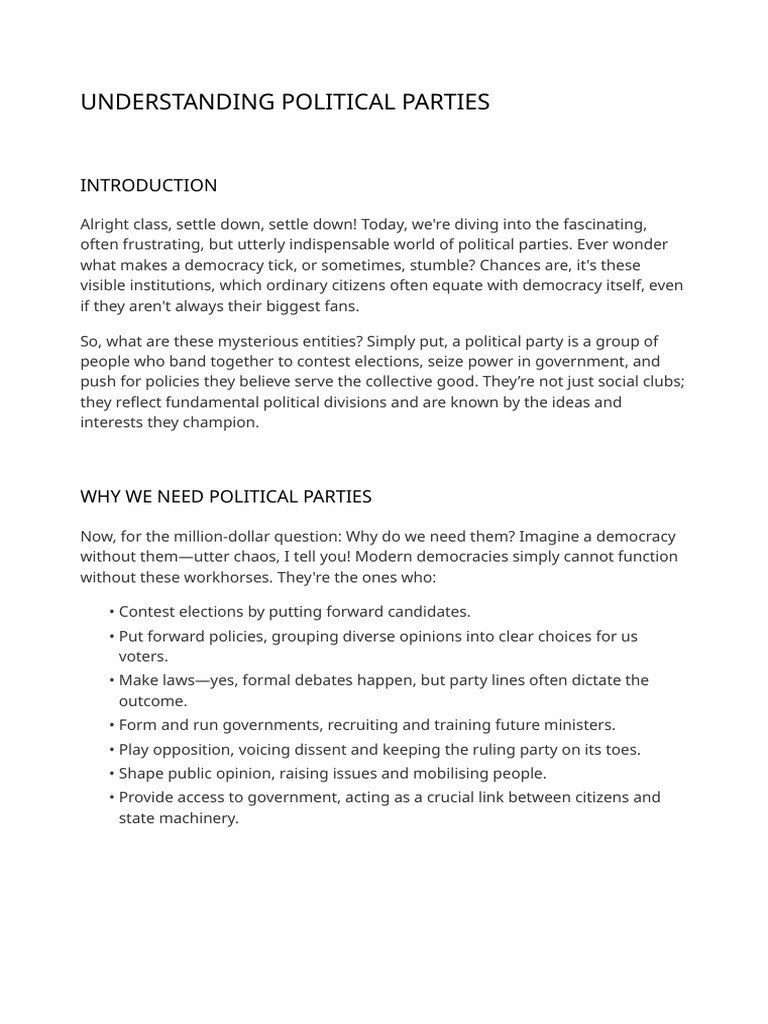 Political Parties Explained For Class - 115752 | PDF | Political ...