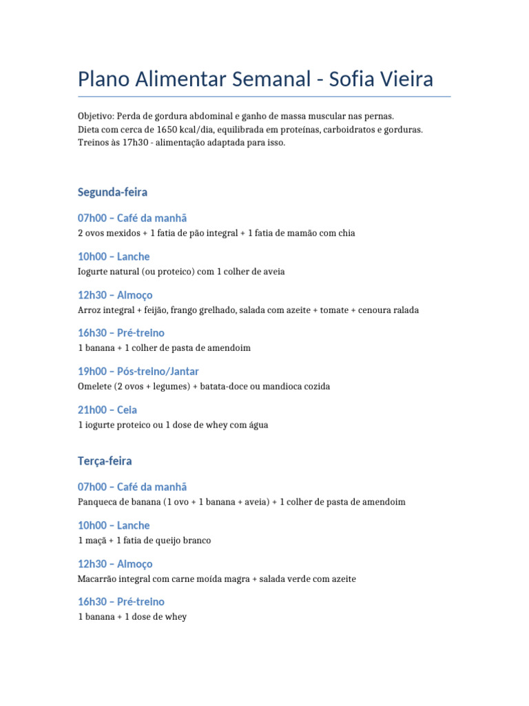 Plano Alimentar Semanal para Emagrecimento | PDF | Culináriar | Culinária