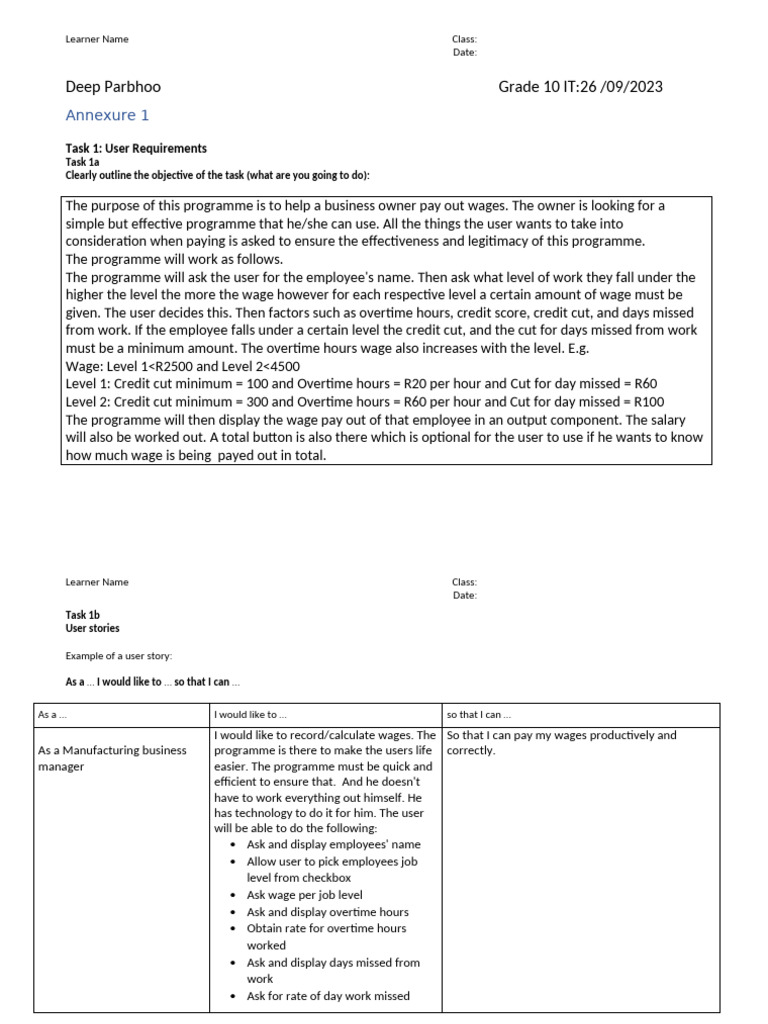 GR 10 PAT IT Annexure Task 1 - 2023 Eng | PDF | Overtime | Wage