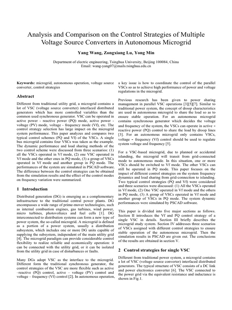 Analysis and Comparison On The Control Strategies of Multiple Voltage Source Converters in ...