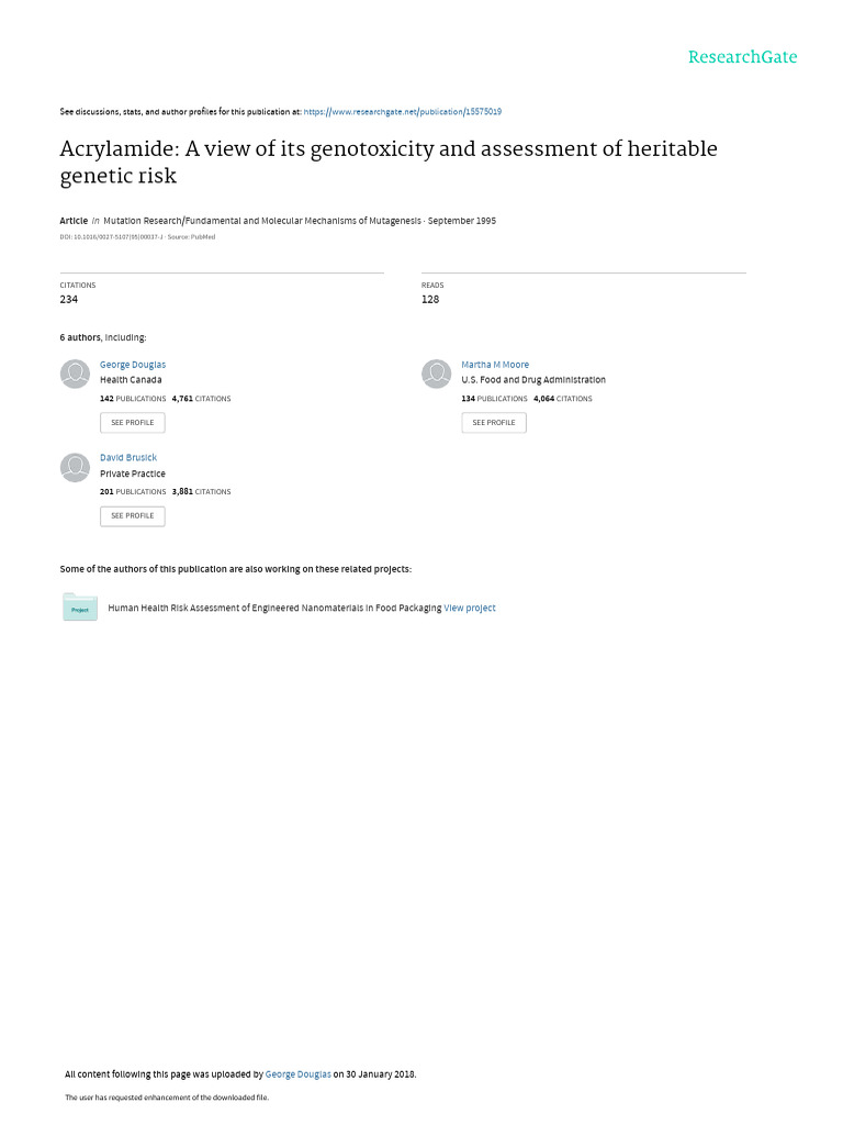 Acrylamide A View of Its Genotoxicity and Assessme | PDF | Genetics ...