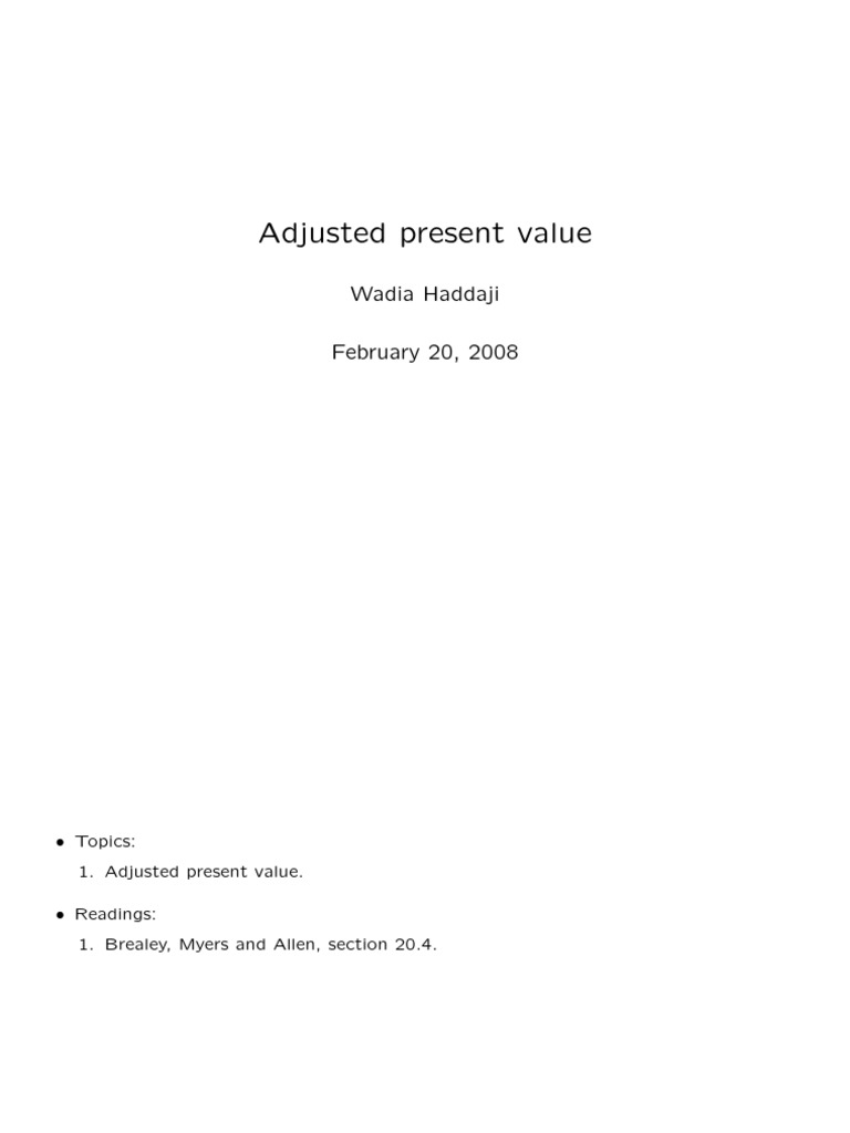 Adjusted Present Value Guide | PDF | Net Present Value | Cost Of Capital