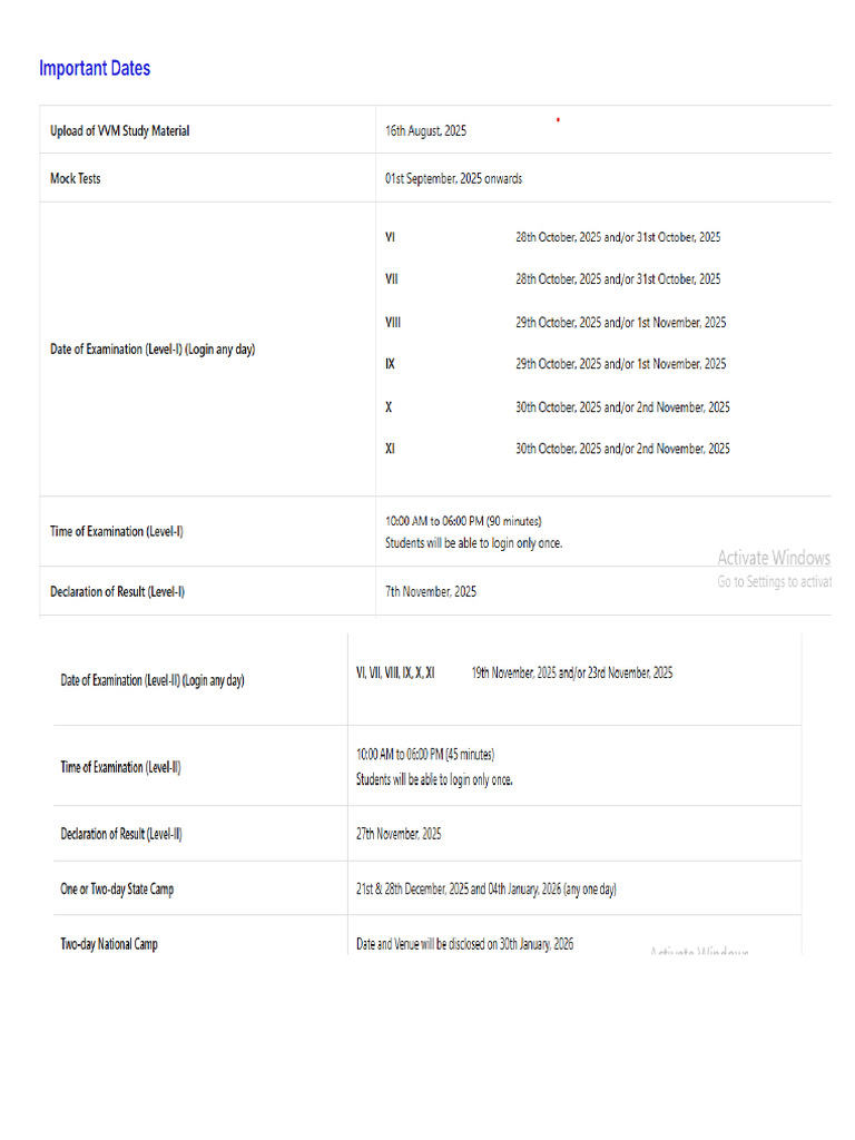 Important Information For Level-1 Examination VVM 2025-2026 | PDF