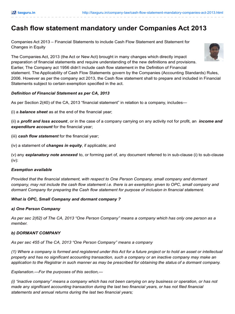 Cash Flow Statement Mandatory Under Companies Act 2013 | PDF | Cash ...