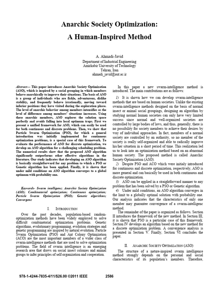 Anarchic Society Optimization A Human-Inspired Method | PDF | Mathematical Optimization ...