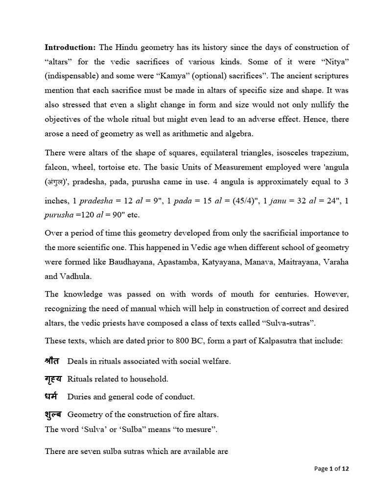 Hindu Geometry and Sulba Sutras | PDF | Mathematics | Classical Geometry