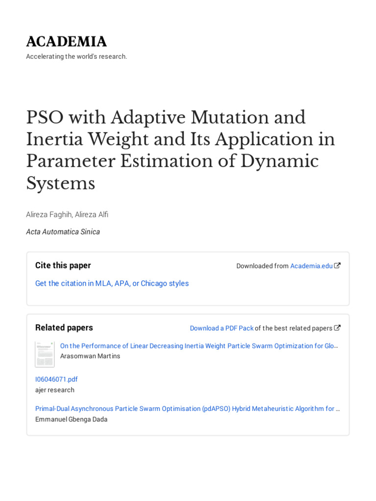 PSO With Adaptive Mutation and Inertia Weight and Its Application in Parameter Estimation of ...