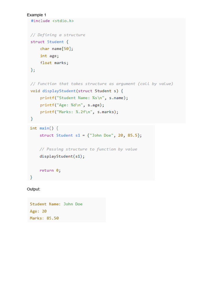 Structure in C Examples | PDF