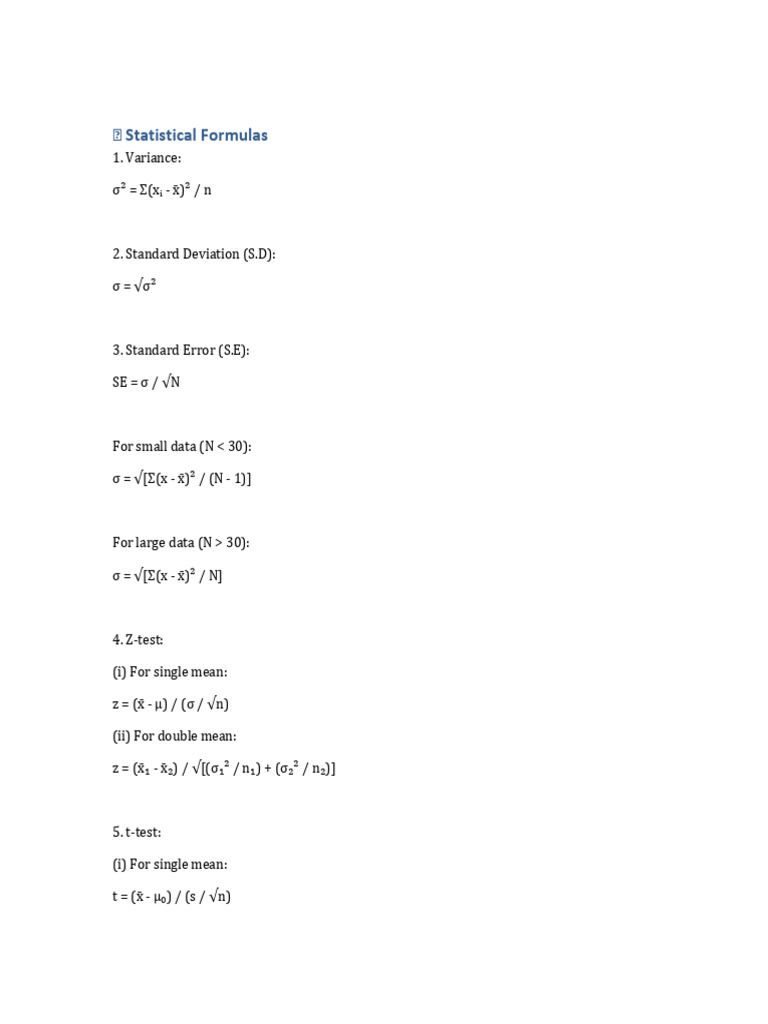Key Statistical Formulas for Research | PDF