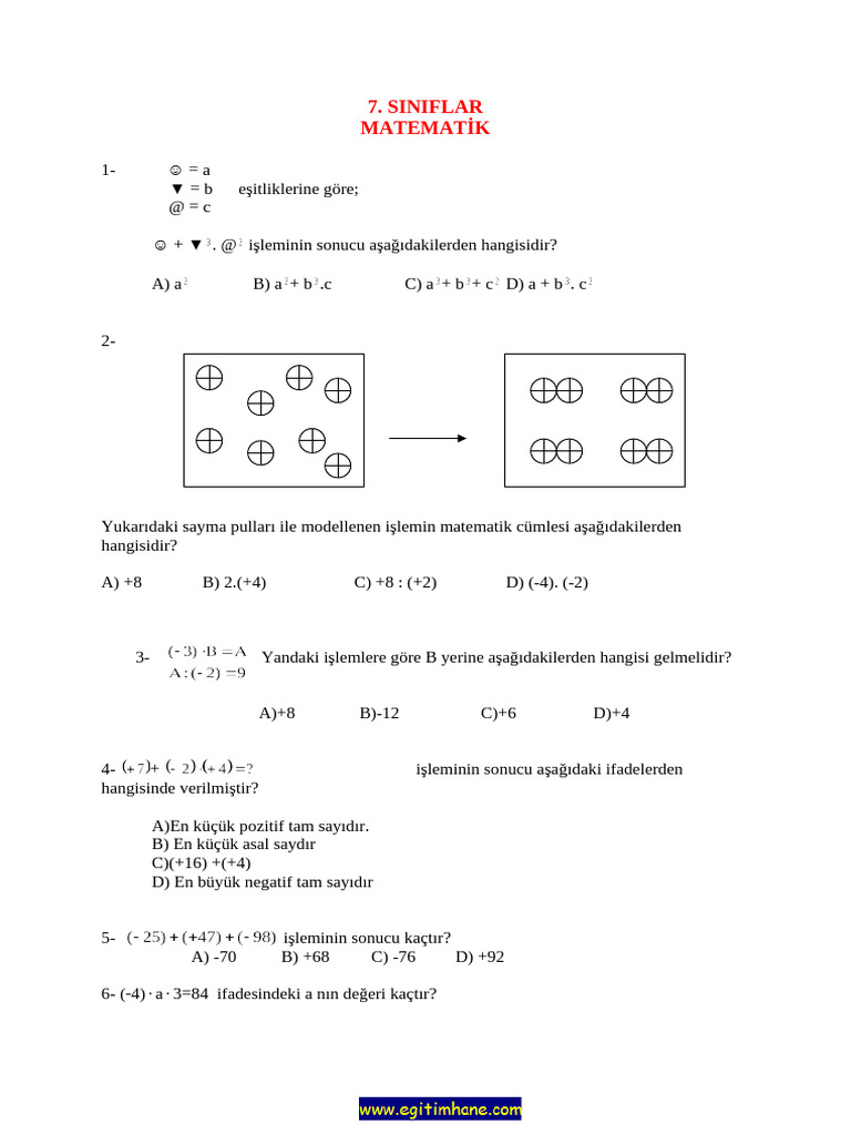 Matematik-71-100 Test Onemli 7. Sımıf Coz | PDF