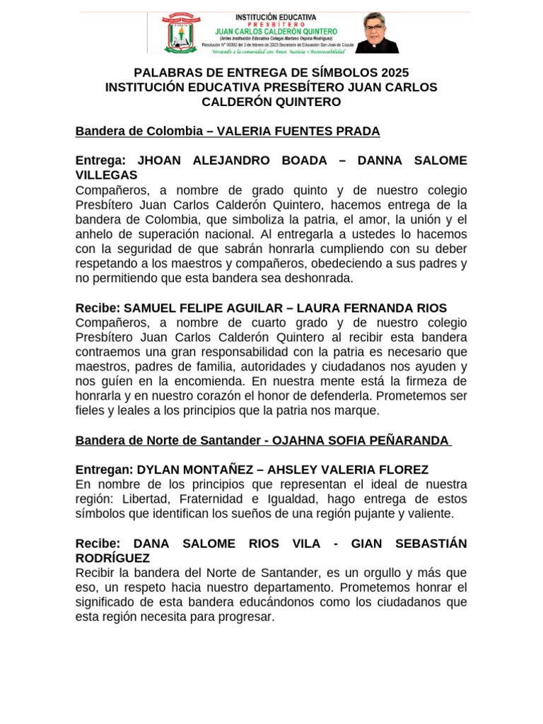 PALABRAS_ENTREGA_DE_SIMBOLOS_2025 | PDF