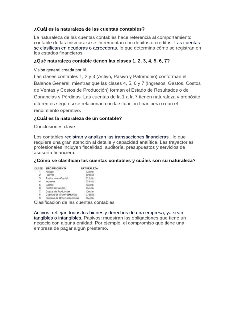 Naturaleza y clasificación de cuentas contables | PDF
