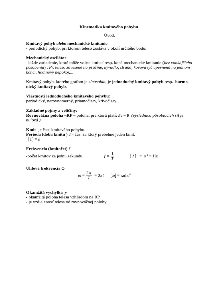 Kinematika Kmitavého Pohybu - Úvod. | PDF