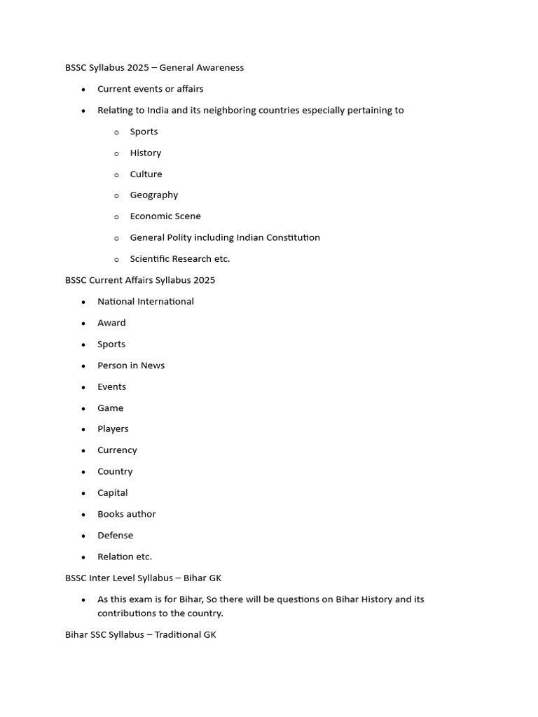 BSSC Syllabus 2025 | PDF