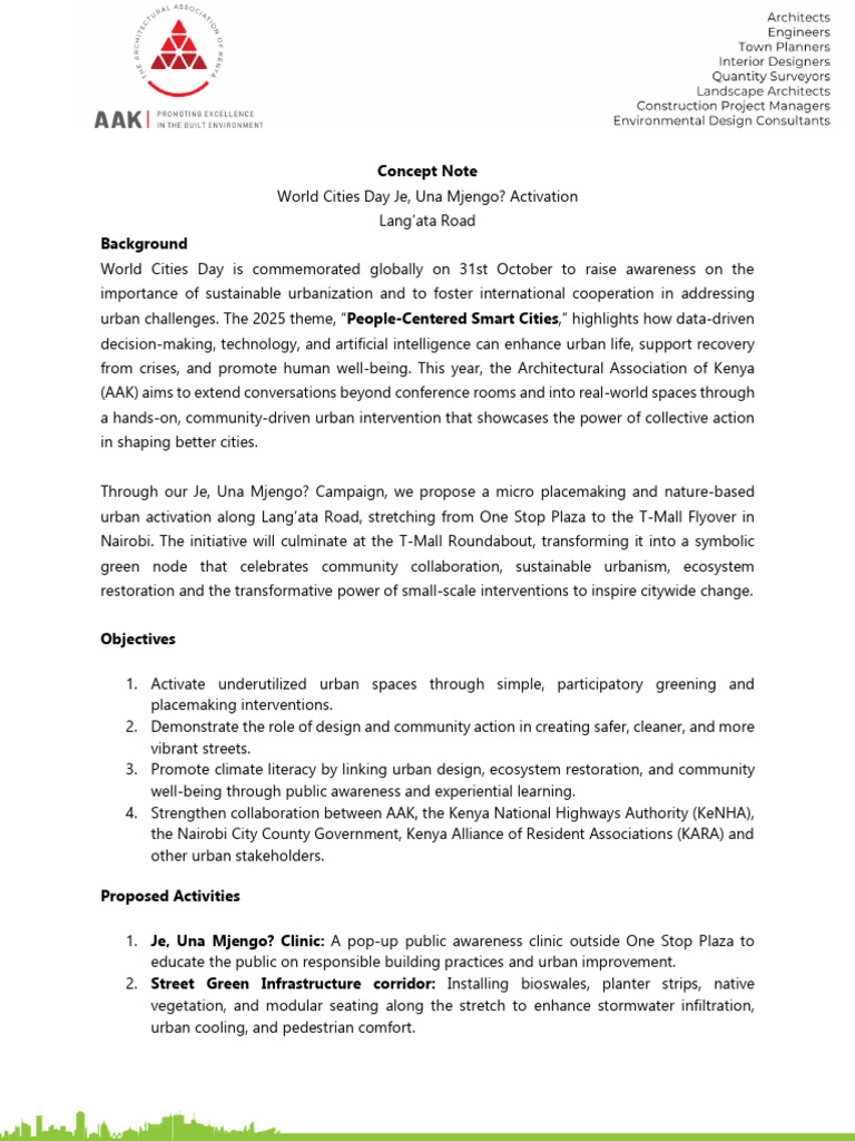 AAK Concept Note World Cities Day | PDF | Green Infrastructure | Riparian Zone