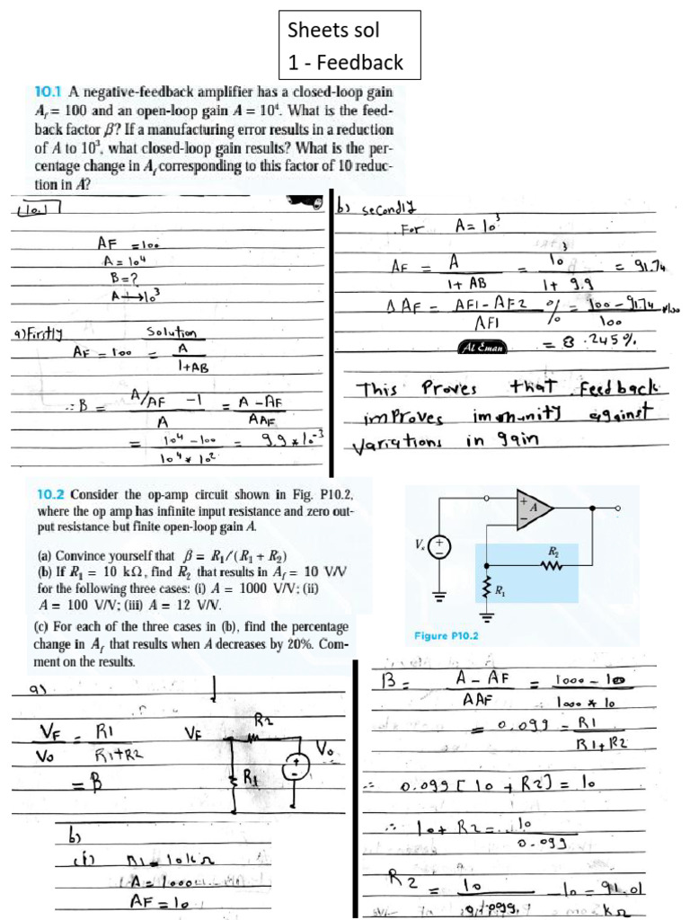 Electronic Circuits Sheets + Sol (Hidden Output in Feedback) | PDF