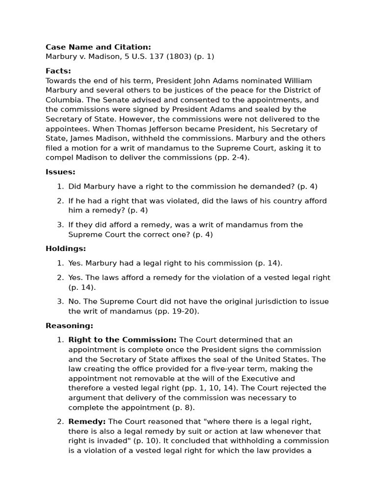 Constitutional Law Brief | PDF | Marbury V. Madison | Public Law