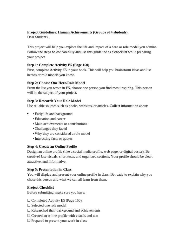 Human Achievements Project Guidelines | PDF