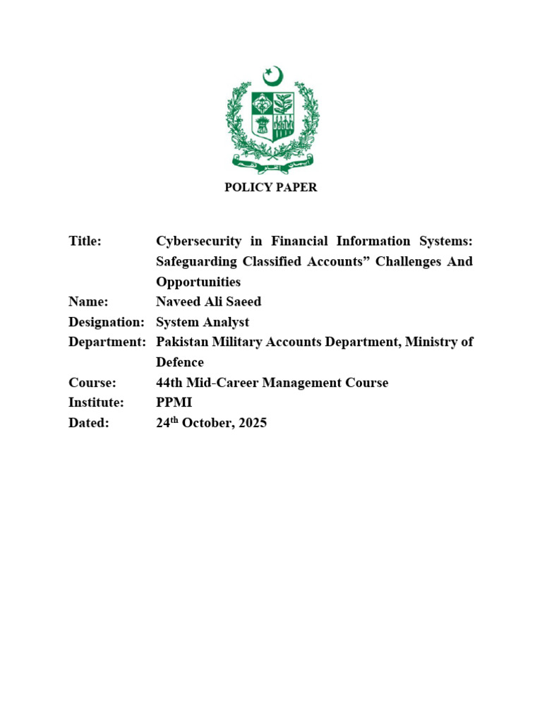 Policy Paper Naveed Ali Saeed 44mcmc Domain Specific Second Draft | PDF ...