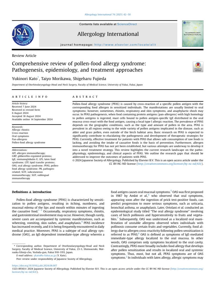 Comprehensive Review of Pollen-Food Allergy Syndrome Pathogenesis ...